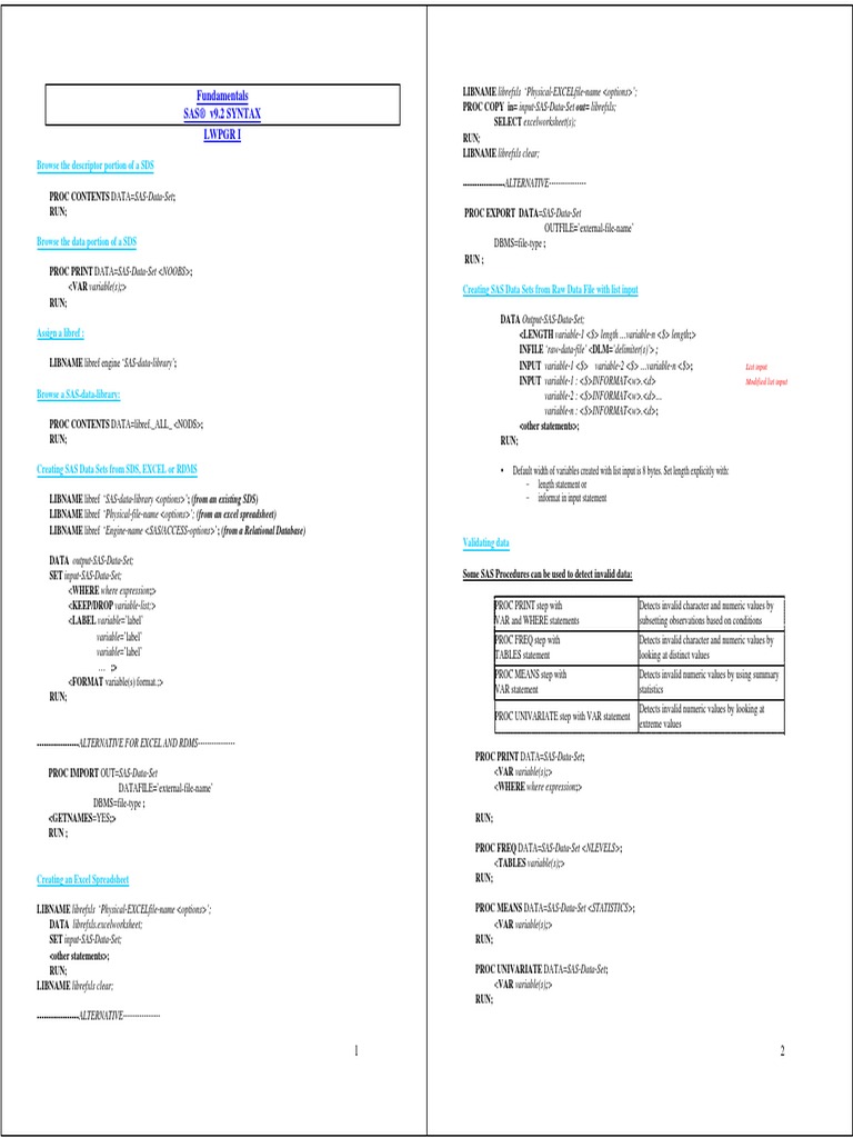 Summary Syntax SAS | PDF | Control Flow | String (Computer Science)