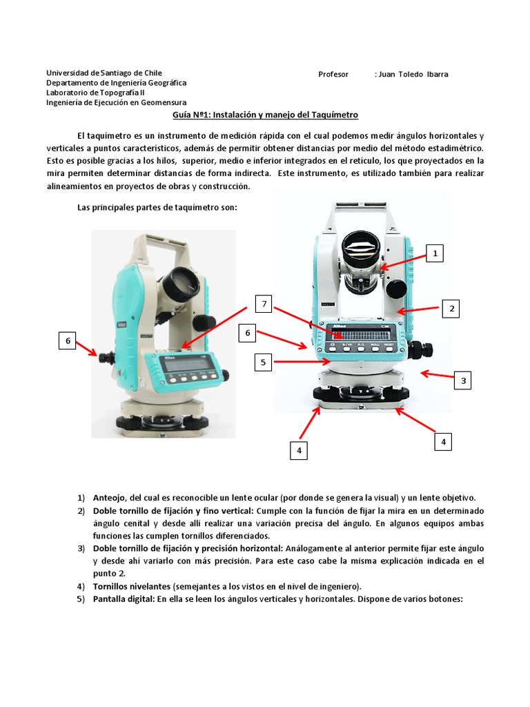 Guía de Uso del Taquímetro | PDF | Equipo | Observación científica
