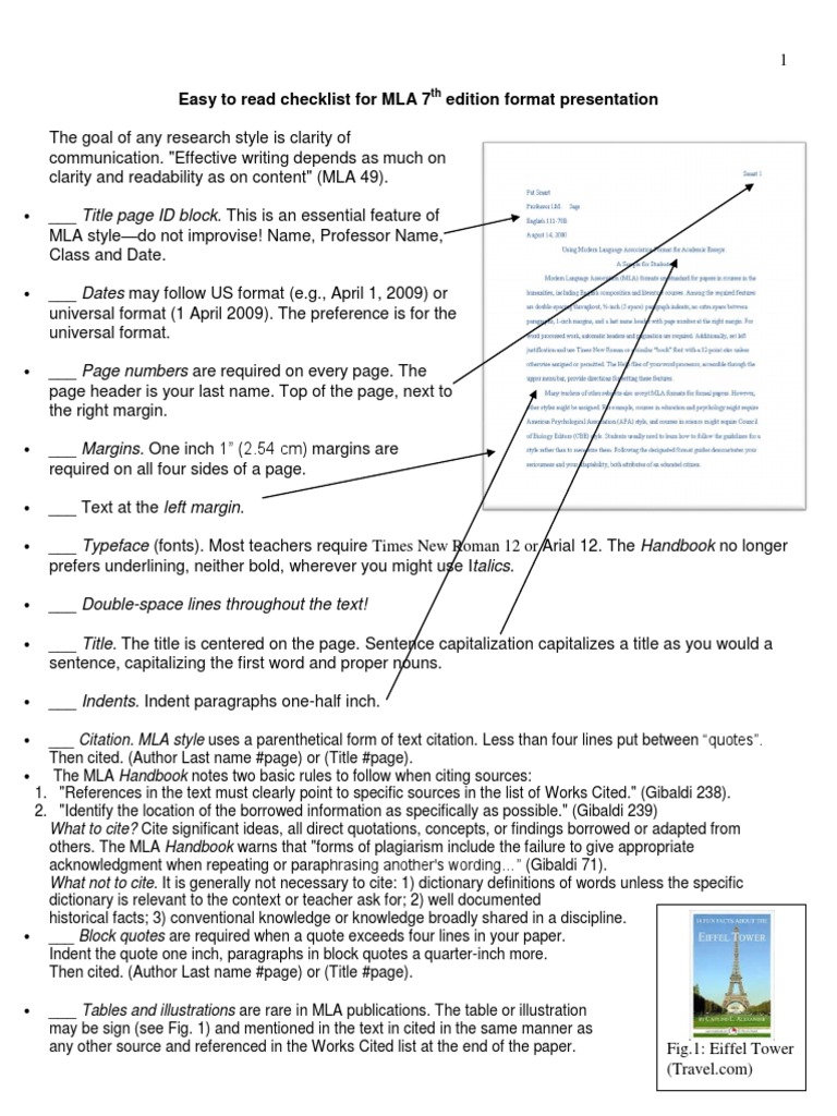 Easy Checklist MLA 7th Ed. | PDF | Citation | Typefaces
