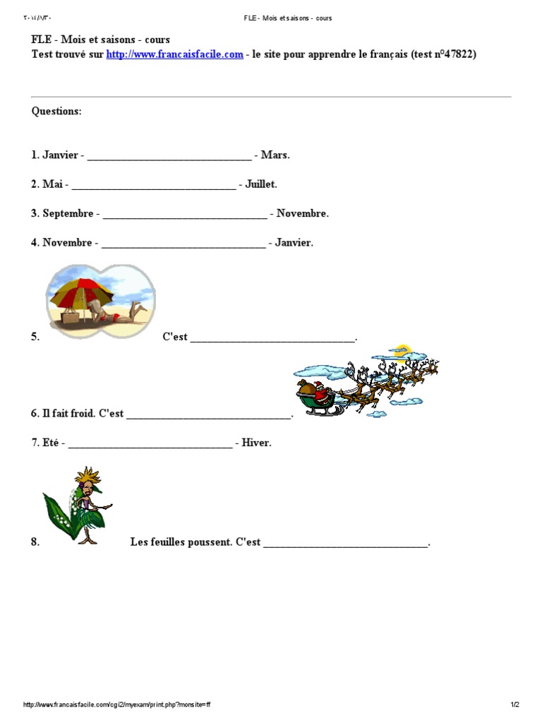 FLE - Mois Et Saisons - Cours | PDF | Évolution de carrière