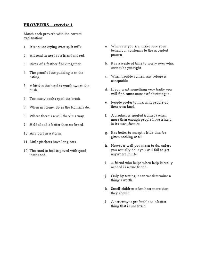Proverb Exercise Pdf Language Arts Discipline