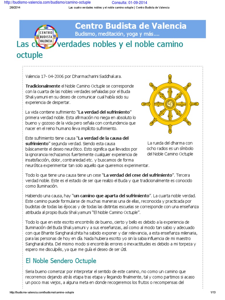 Las cuatro verdades nobles y el noble camino octuple _ Centro Budista ...