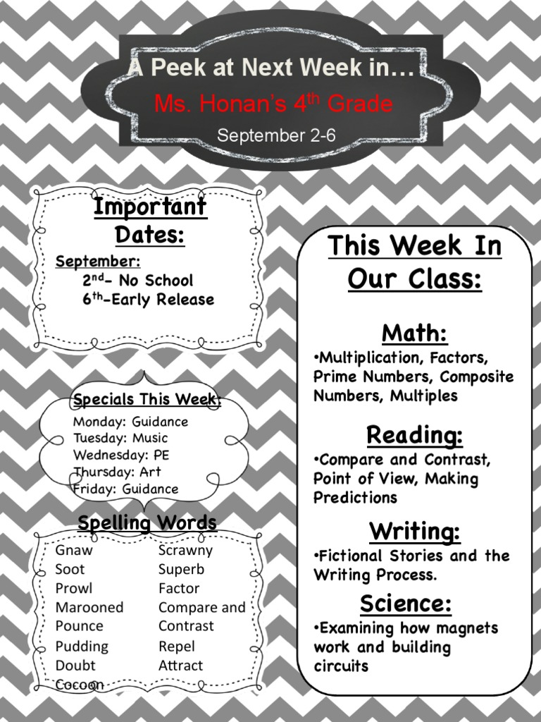 4th Grade Weekly Overview: Sept 2-6 | PDF