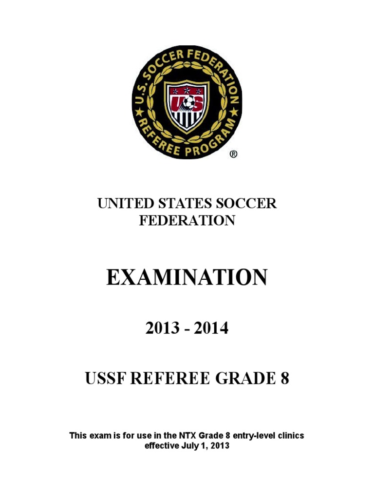 USSF Grade 8 Referee Exam 2013-14 | PDF | Association Football | Sports ...