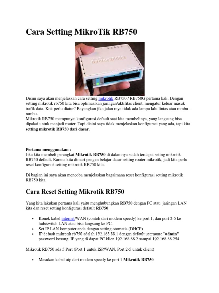 Cara Setting MikroTik RB750 | PDF | Komputer