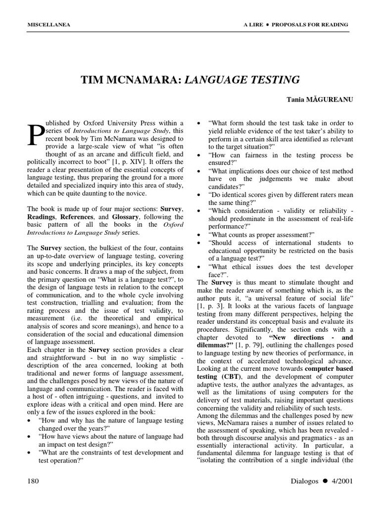 Review of McNamara - Language Testing | PDF | Educational Assessment ...