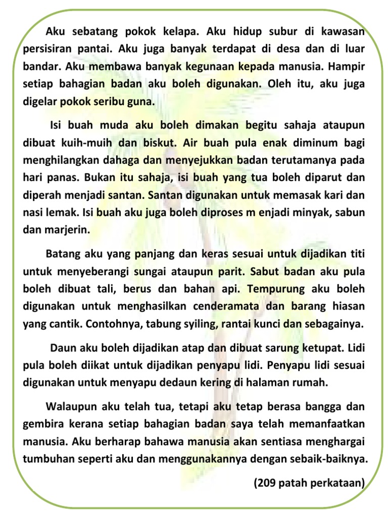 Contoh Karangan Aku Sebatang Pokok Kelapa | PDF