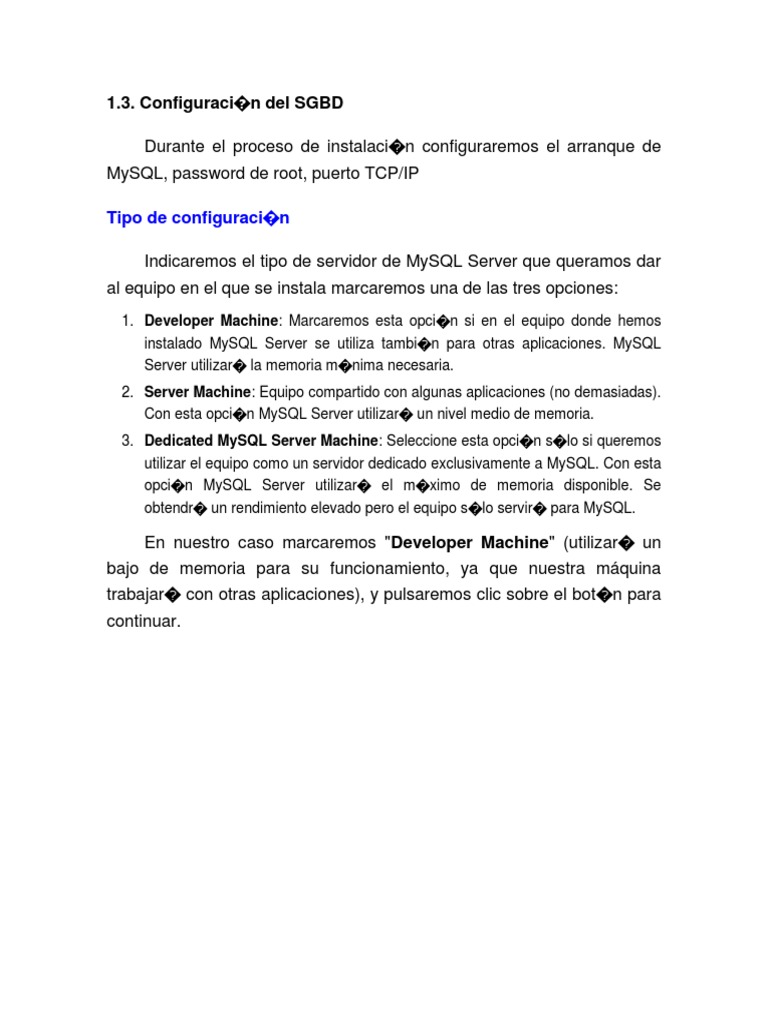 1.3 Configuracion Del SGBD | PDF | Servidor web | Internet y web