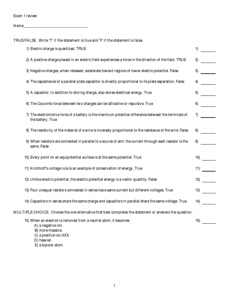 1402 Exam 1 Review | PDF | Series And Parallel Circuits | Capacitor