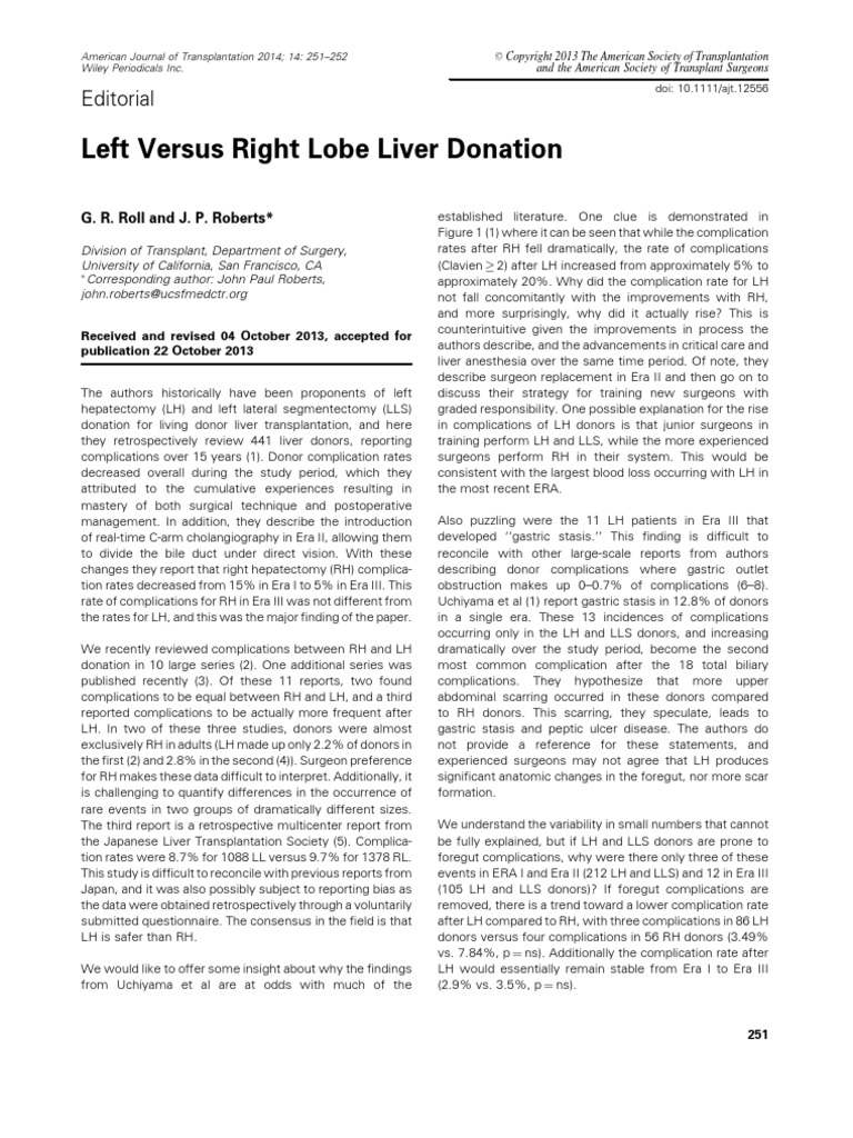 Left Versus Right Lobe Liver Donation: Editorial | PDF | Organ ...