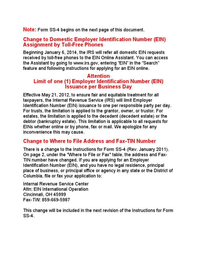 Change To Domestic Employer Identification Number (EIN) Assignment by ...