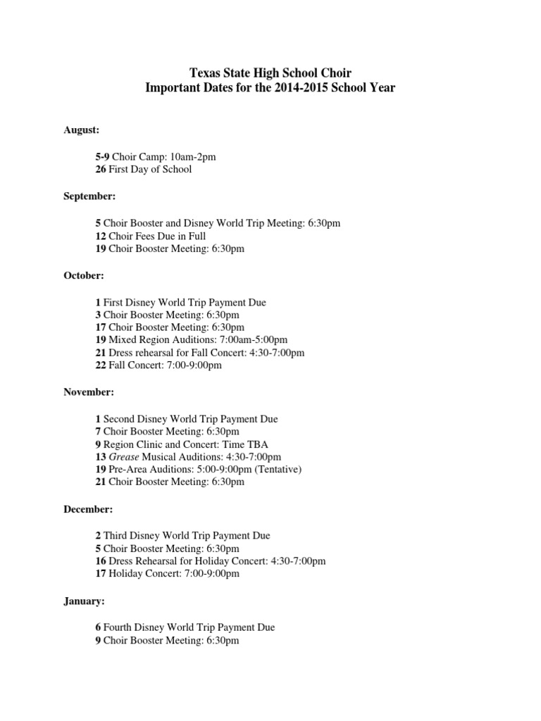 Choir Calendar | PDF