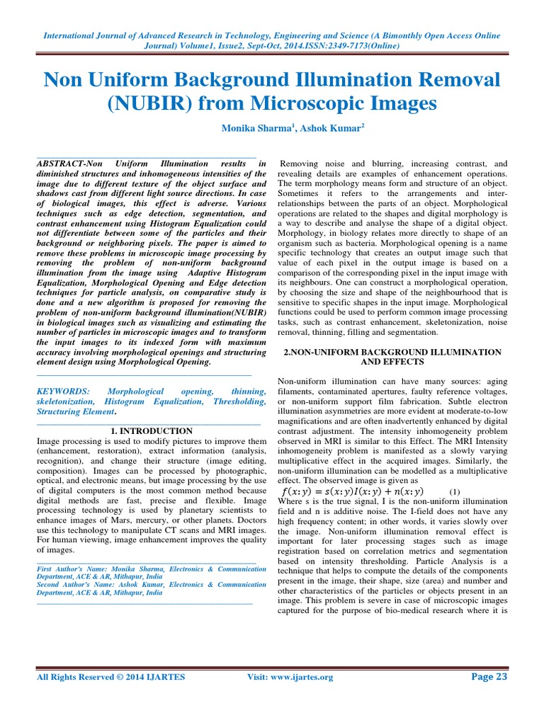 Non Uniform Background Illumination Removal (NUBIR) From Microscopic ...