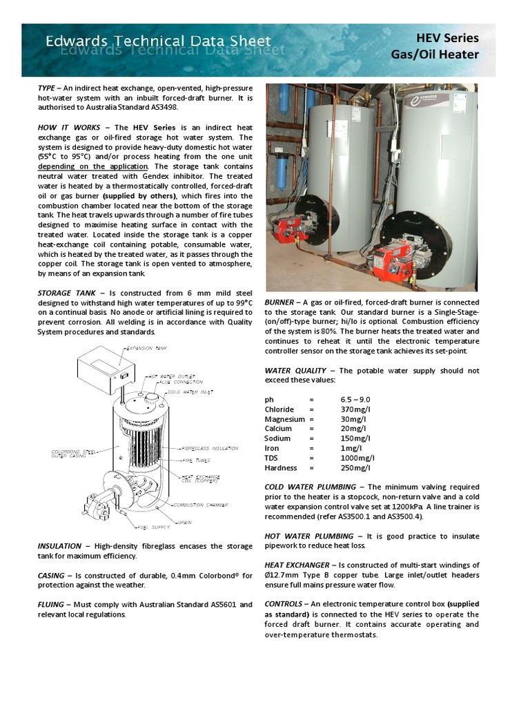 HEV Technical Data Sheet | PDF | Water Heating | Home Appliance