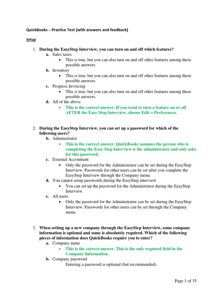 QuickBooks Practice Test with Answers | PDF | Payroll | Cheque