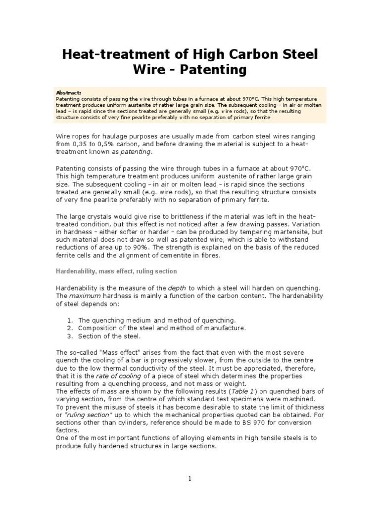 Heat-Treatment of High Carbon Steel Wire - Patenting | PDF | Heat ...