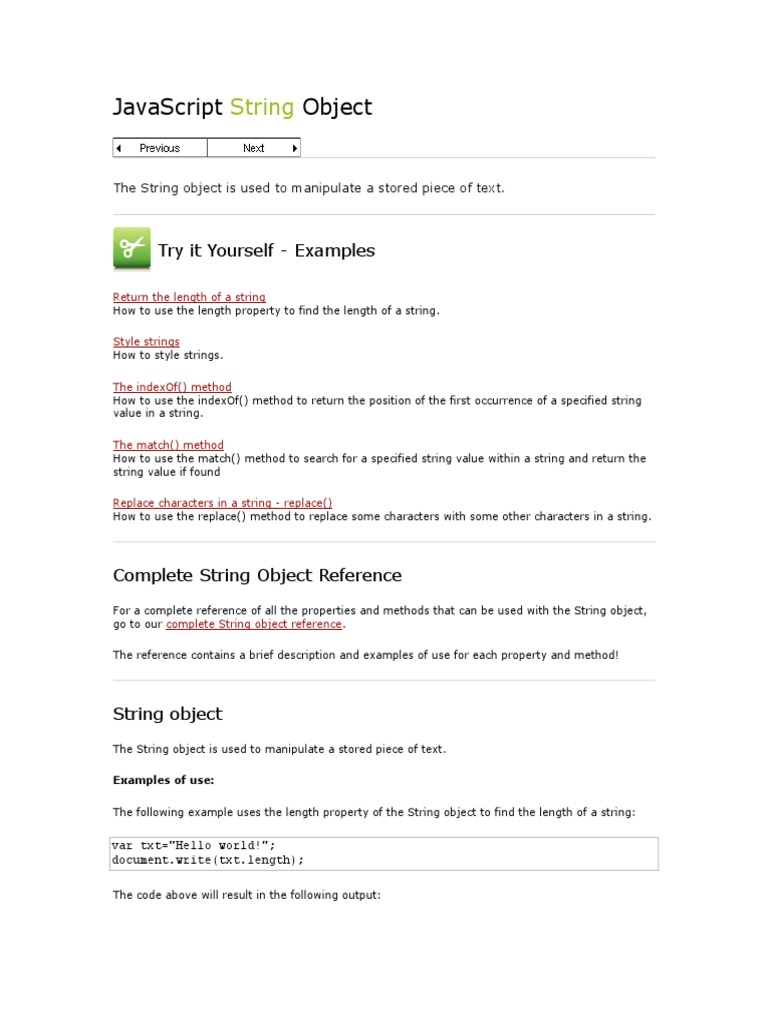 JavaScript String Object Methods Guide | PDF | Foreign Language Studies ...