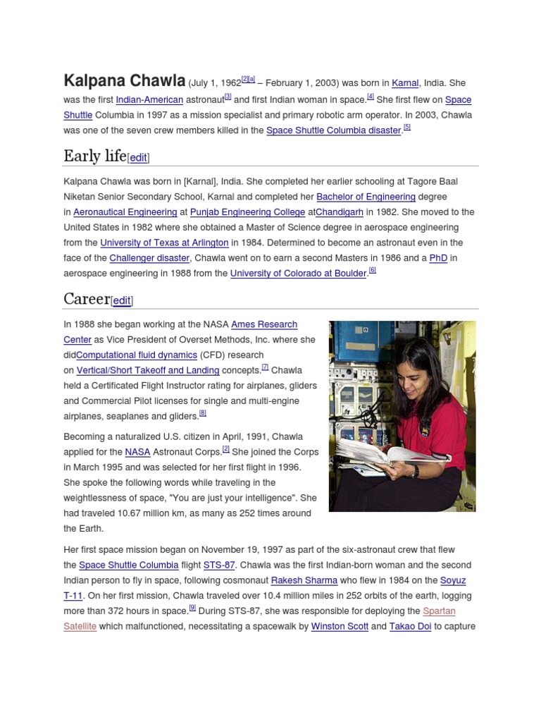 Kalpana Chawla | PDF | Space Exploration | Spaceflight