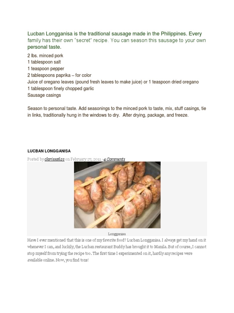 Lucban Longganisa Recipe Guide | PDF | Stir Frying | Sausage