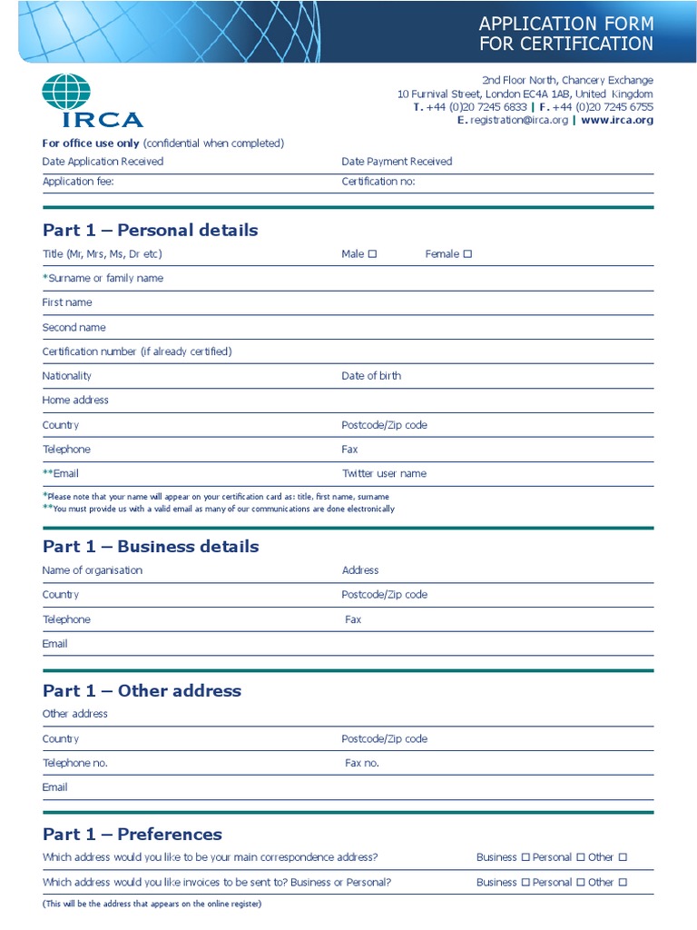 001 IRCA Application Form | PDF | Audit | Payments