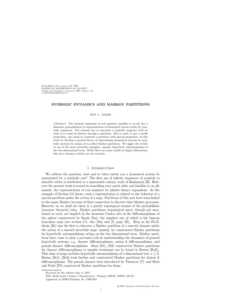 Markov Partitions and Symbolic Dynamics | PDF