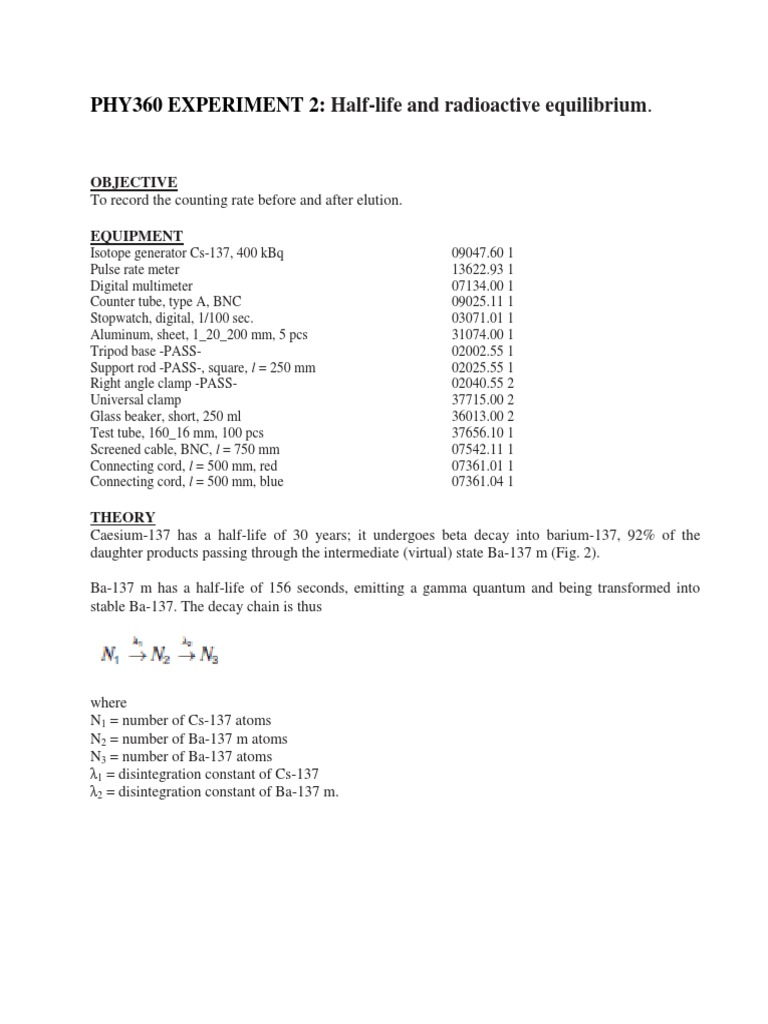 Measuring the Half-Life of Barium-137m Through the Radioactive Decay of ...