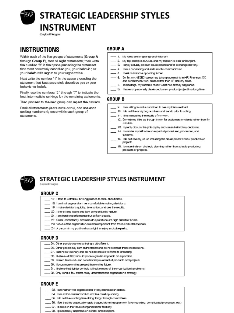 Strategic Leadership Styles Instrument | PDF | Leadership | Creativity