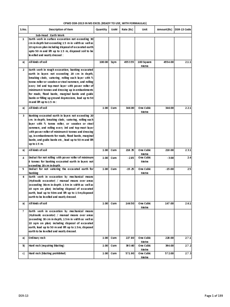 Dsr 2013 In Ms Excel Pdf Kilogram Concrete