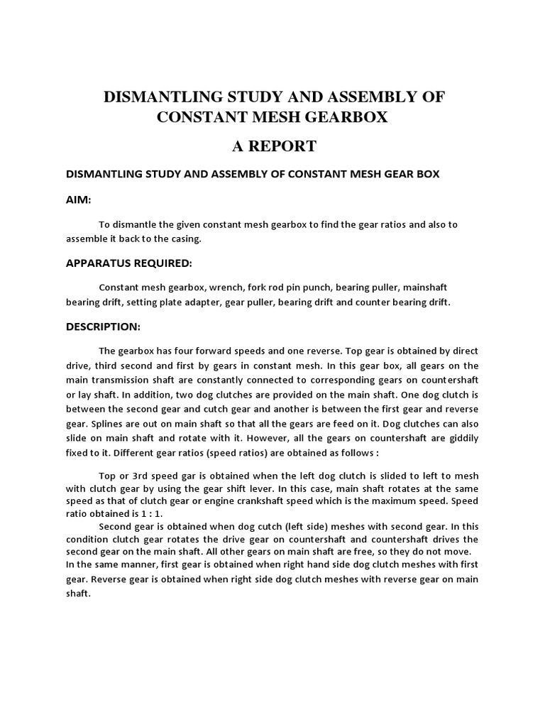 Constant Mesh Gear Box | PDF | Manual Transmission | Transmission ...