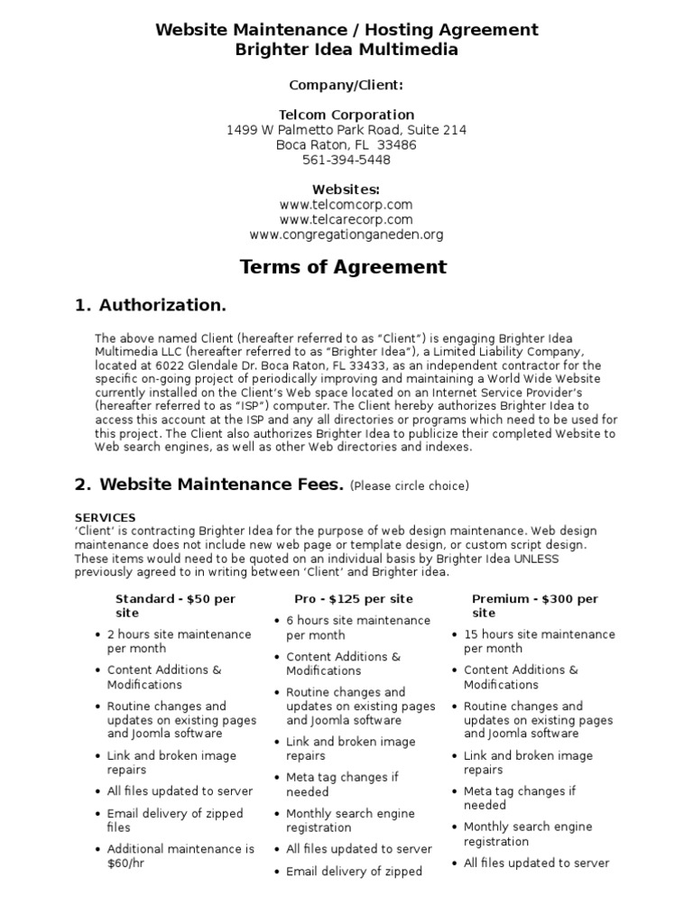 Website Maintenance Agreement | PDF | Information Technology ...