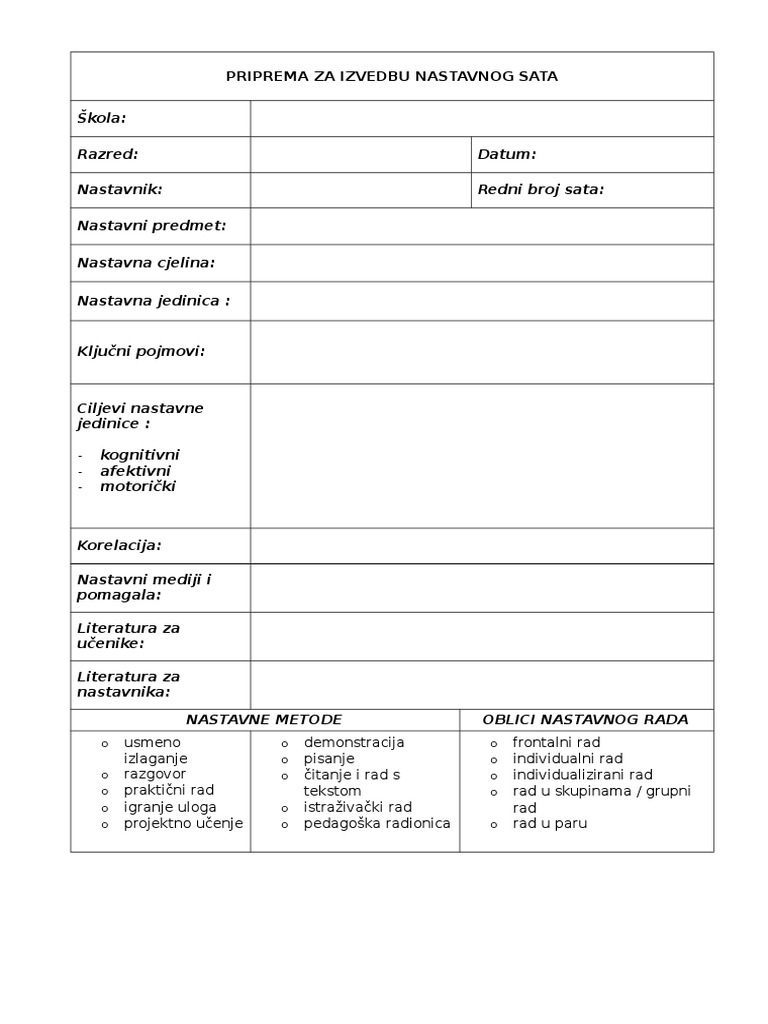 Priprema Za Nastavni Sat | PDF