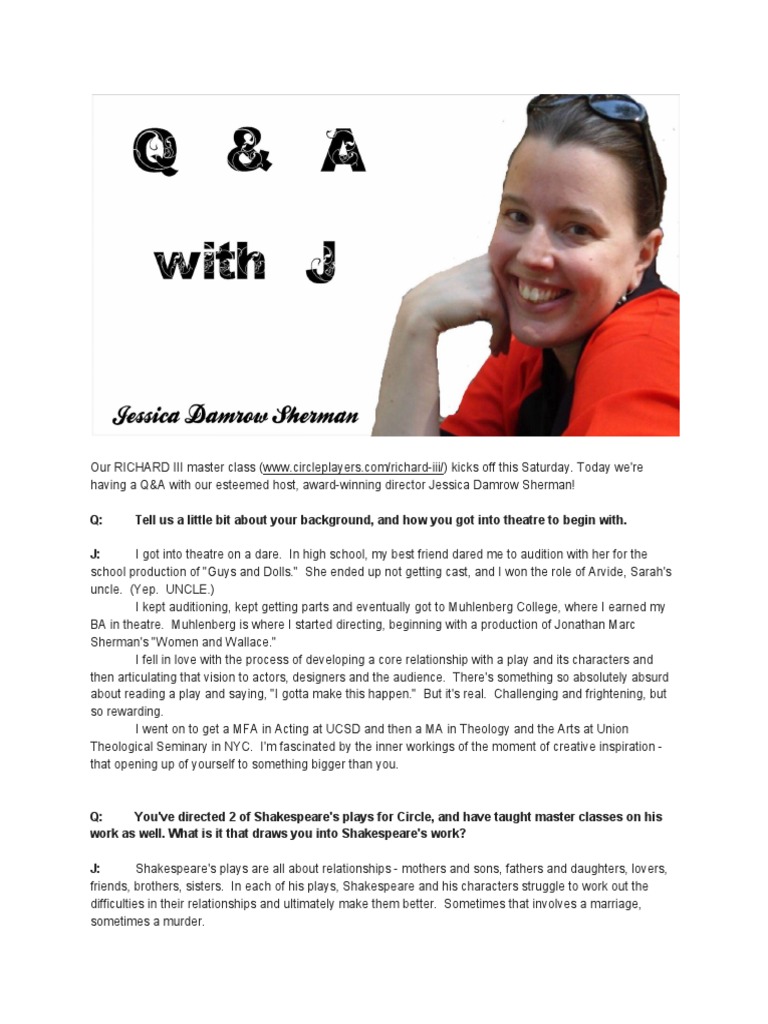 Q&A With J - An Interview With Jessica Damrow Sherman | PDF | William ...
