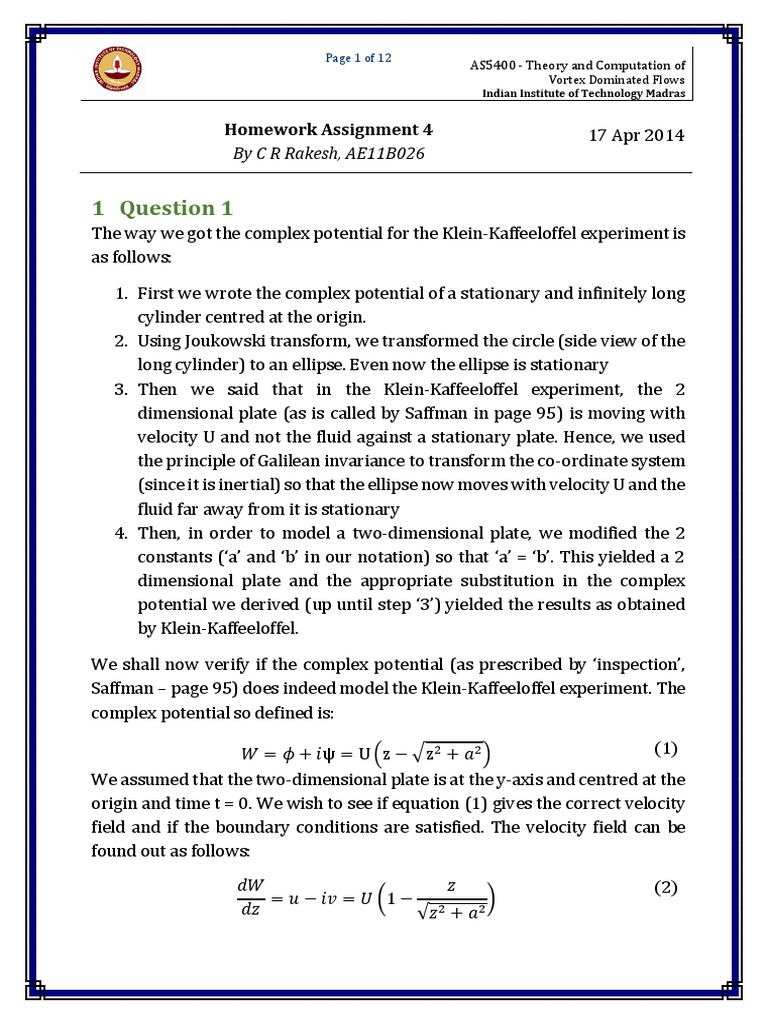 Theory and Computation of Vortex Dominated Flows: Assignment | PDF | Vortices | Exponential Function