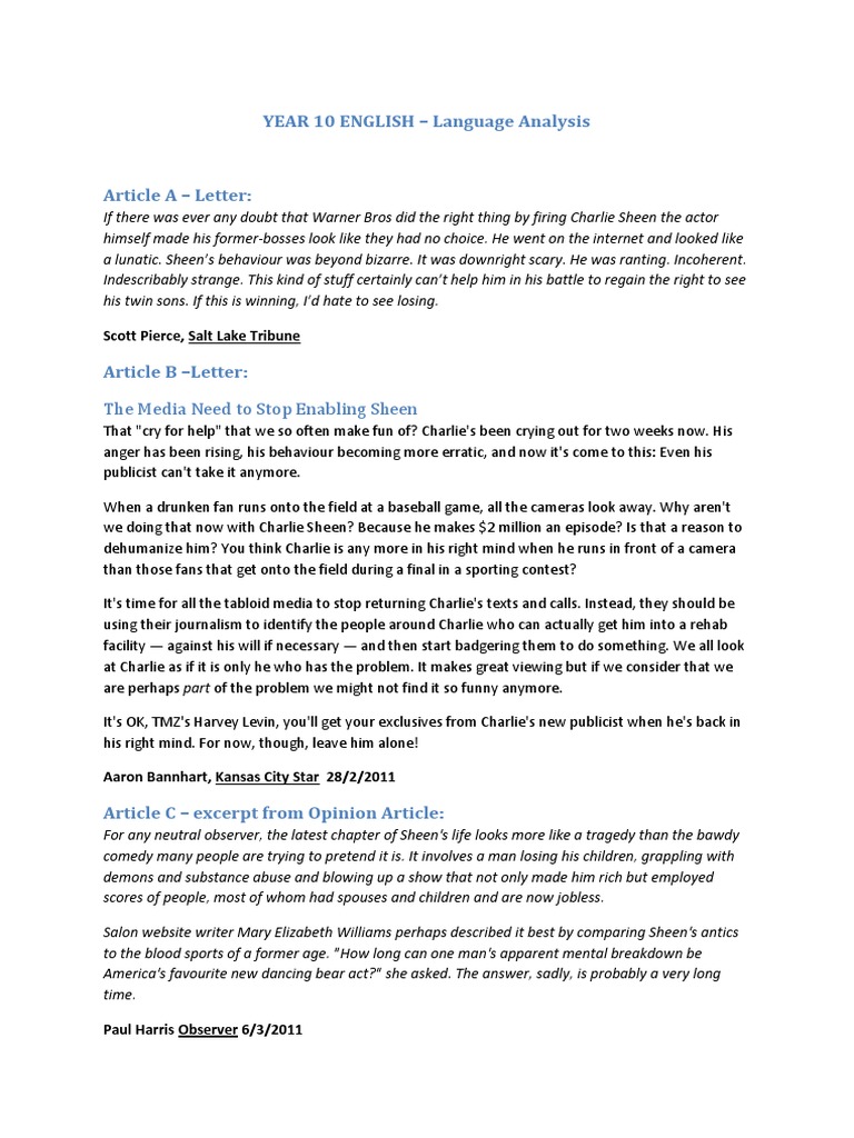 Year 10 English: Language Analysis Guide | PDF | General Fiction
