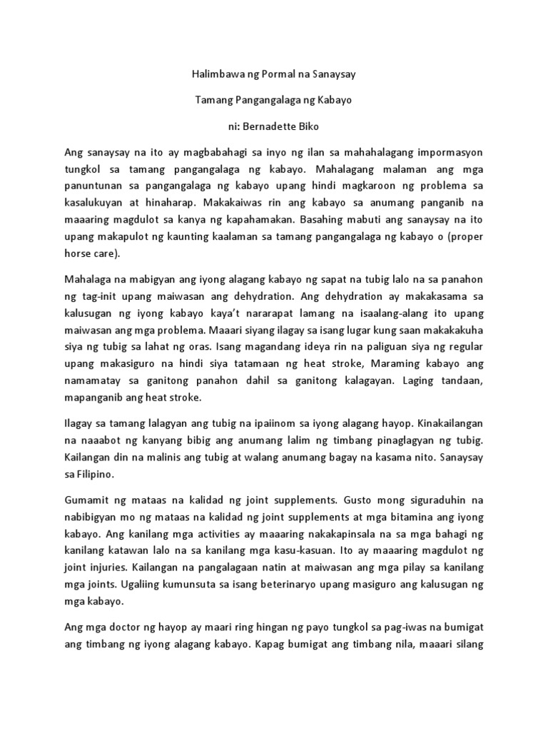 Halimbawa NG Pormal Na Sanaysay | PDF Halimbawa NG Pormal Na Sanaysay | PDF