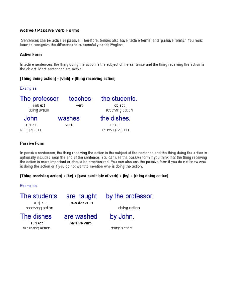 Active / Passive Verb Forms | PDF | Verb | Semantic Units