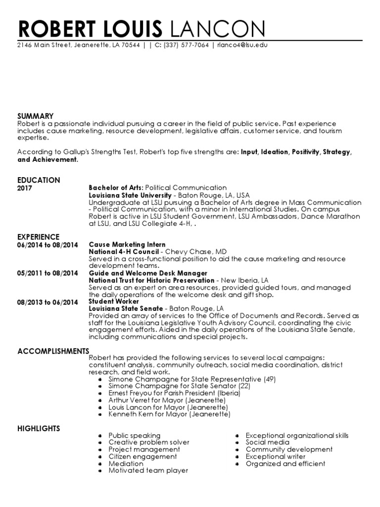 Robert Lancon: Public Service Resume | PDF | Politics | Social Science