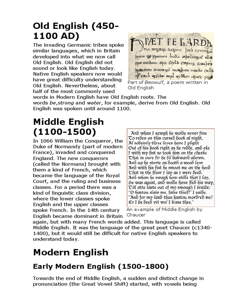 Old English (450-1100 AD) | PDF | English Language | Languages Of Europe