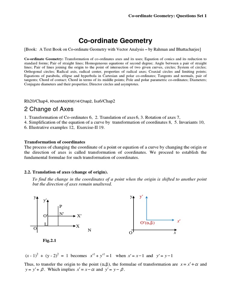 Co-Ordinate Geometry: Axes Transformation - Questions Set | PDF ...
