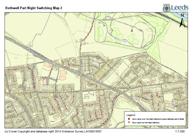 Rothwell Street Lights Part Night Switching Map North Rothwell and ...