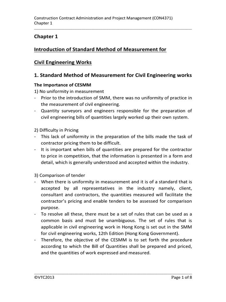 Chapter 1 - Introduction of SMM For Civil Eng Works | PDF | General ...