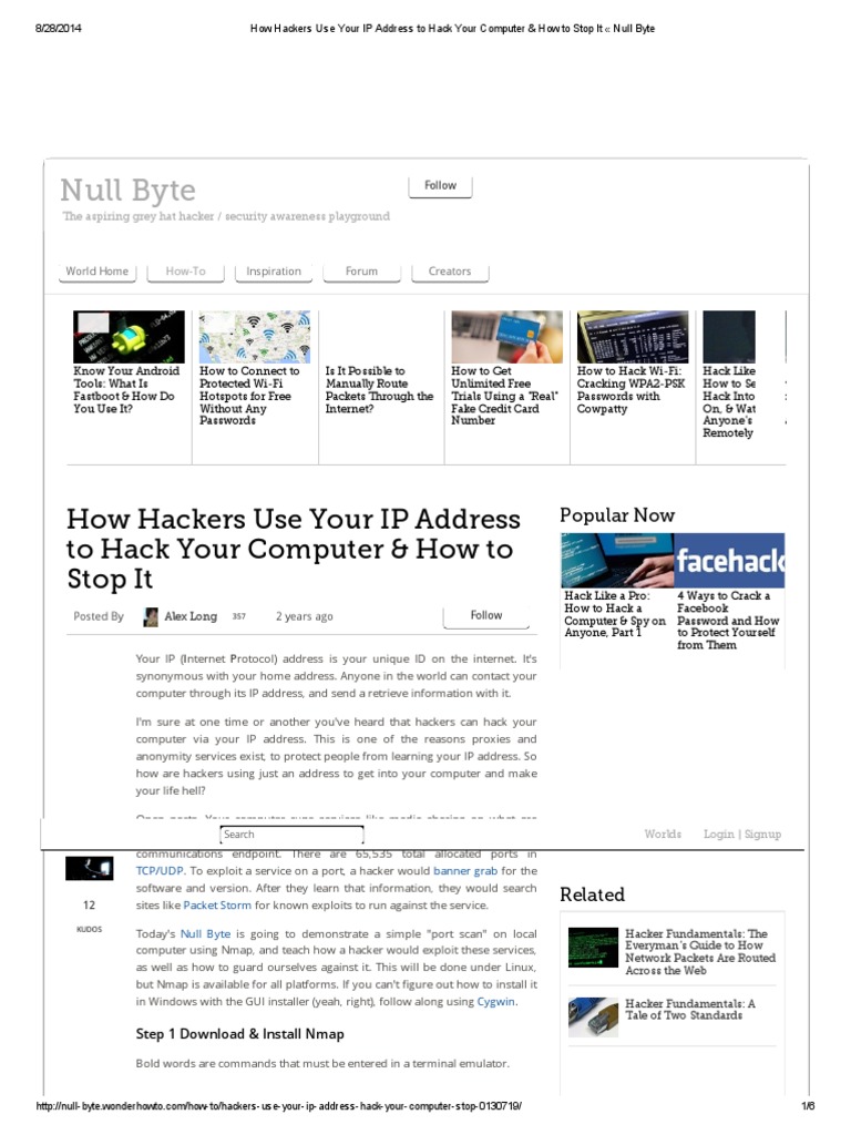 How Hackers Use Your IP Address To Hack Your Computer & How To Stop It Null Byte | PDF | Port ...