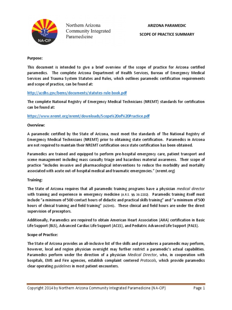 arizona paramedic scope of practice pdf | Paramedic | Emergency Medical ...