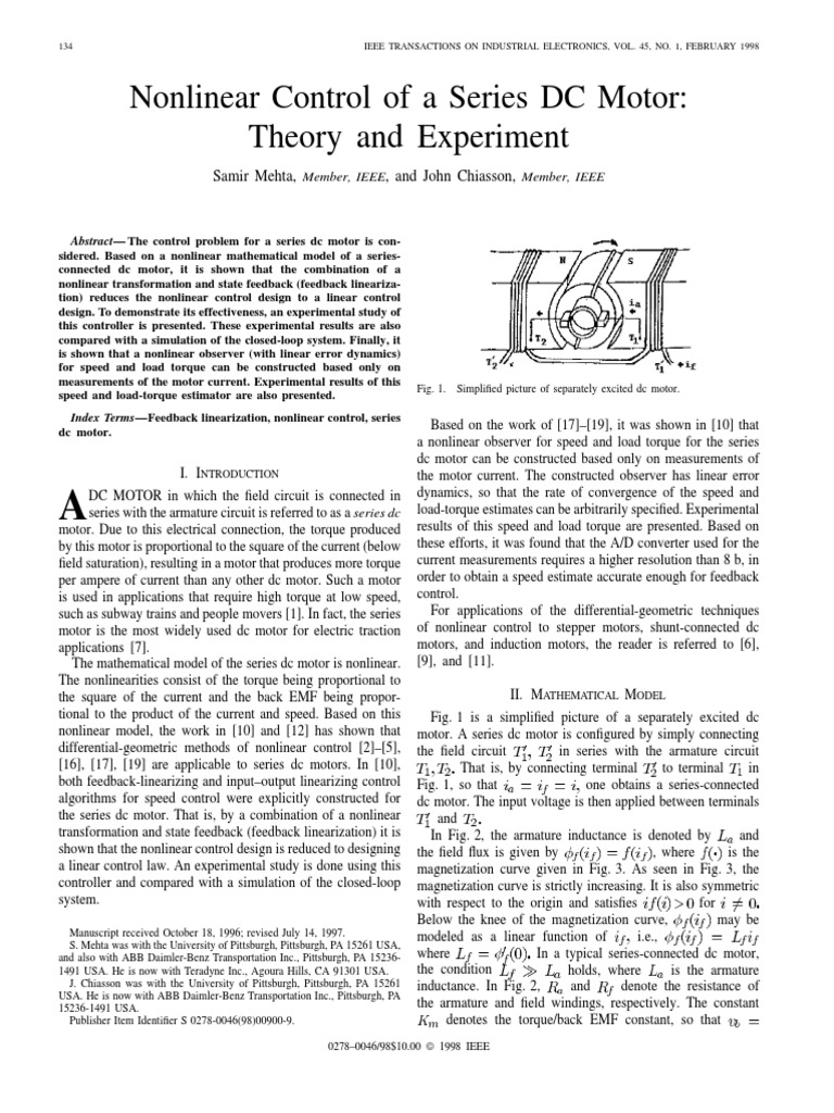 Feedback Linearization of DC Motors - Theory and Experiment | PDF | Electric Motor | Control Theory