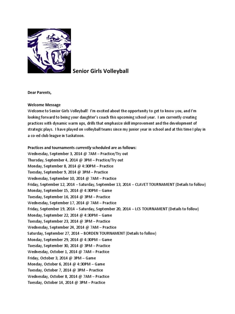 Letter of Introduction Senior Girls Volleyball | PDF | Sports | Business