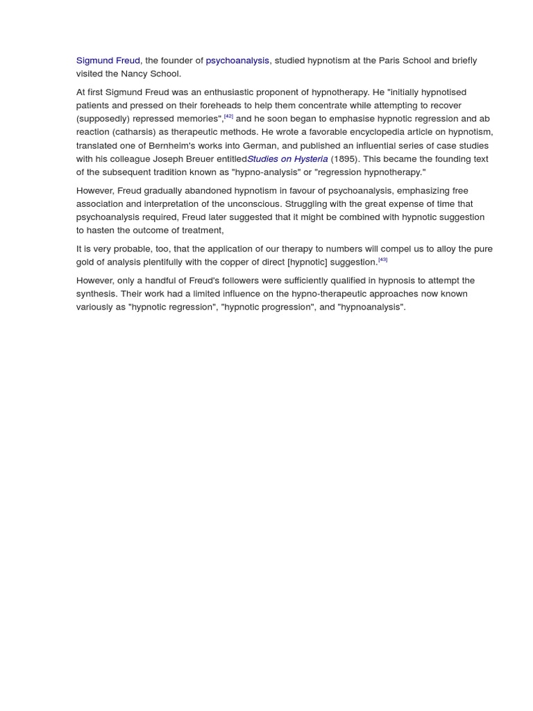 Sigmund Freud Psychoanalysis: Studies On Hysteria | PDF