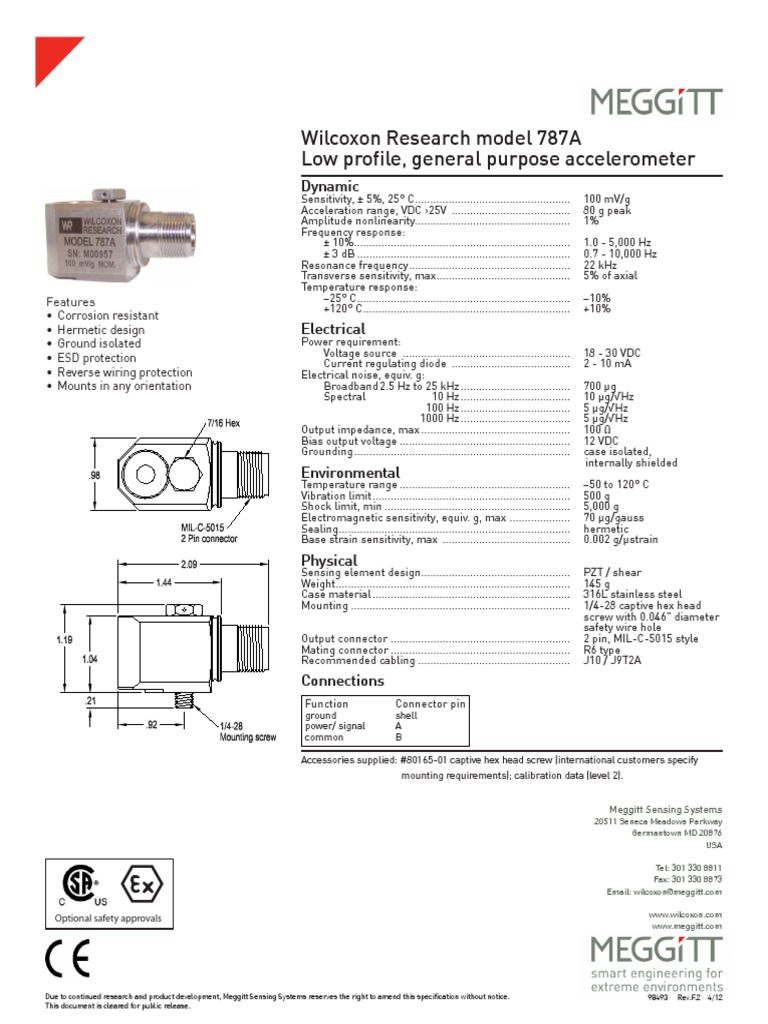Wilcoxon 787A Accelerometer Specs | PDF