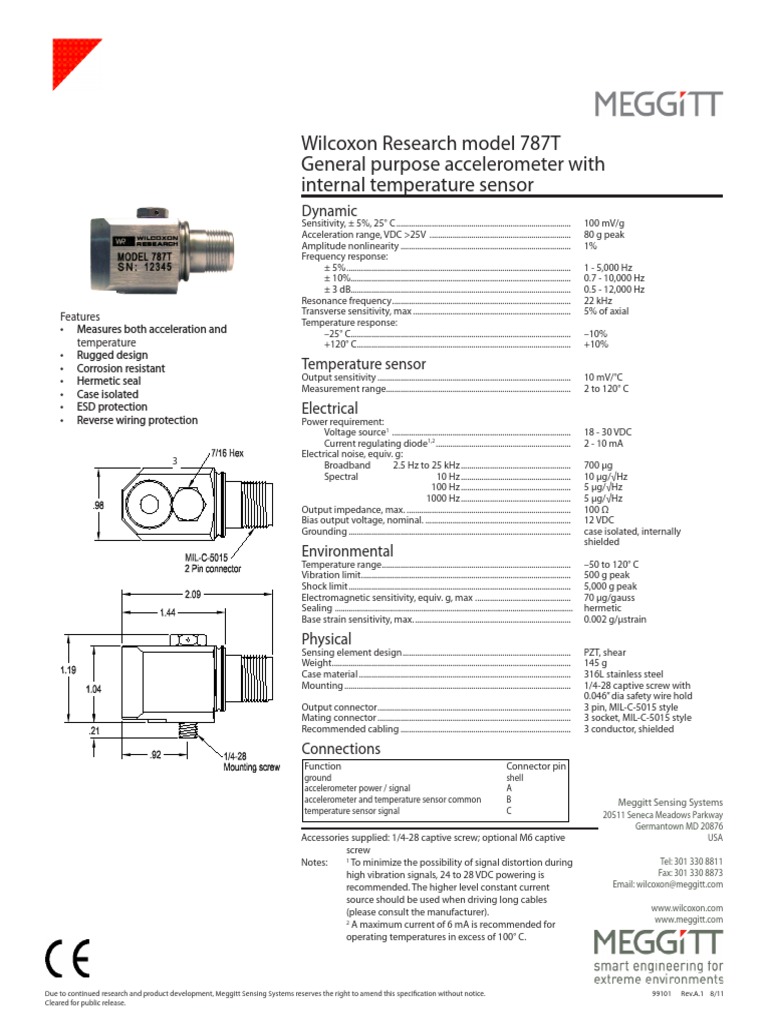 Wilcoxon 787T Accelerometer Specs | PDF
