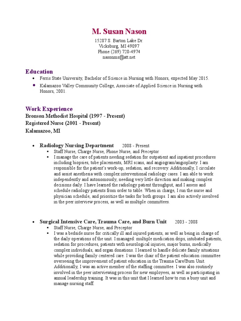 M. Susan Nason: Education | PDF | Patient | Radiology