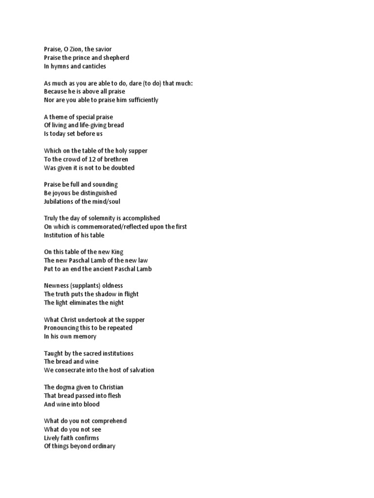 Lauda Sion Literal Translation | PDF | Eucharist | Christian Worship ...
